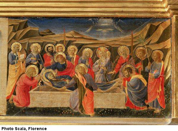 Cortona Altarpiece with the Annunciation, predella: Burial in the ...