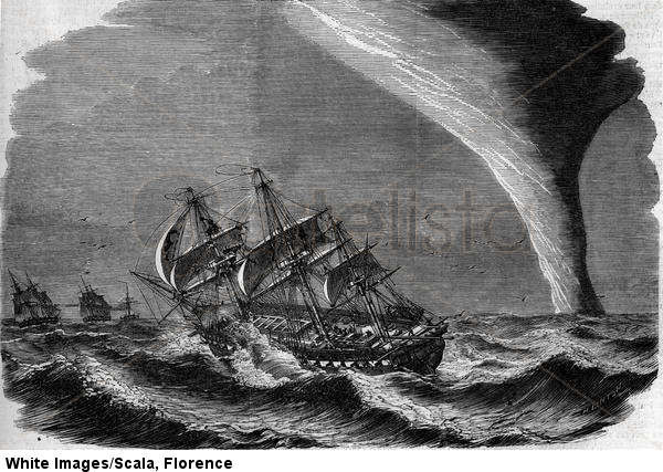 Meteorological phenomenon: a waterspout. In 'Le Monde Illustre' No. 49 ...